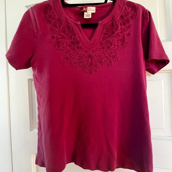 JM Collection | Tops | Raspberry Embroidered Tee | Poshmark